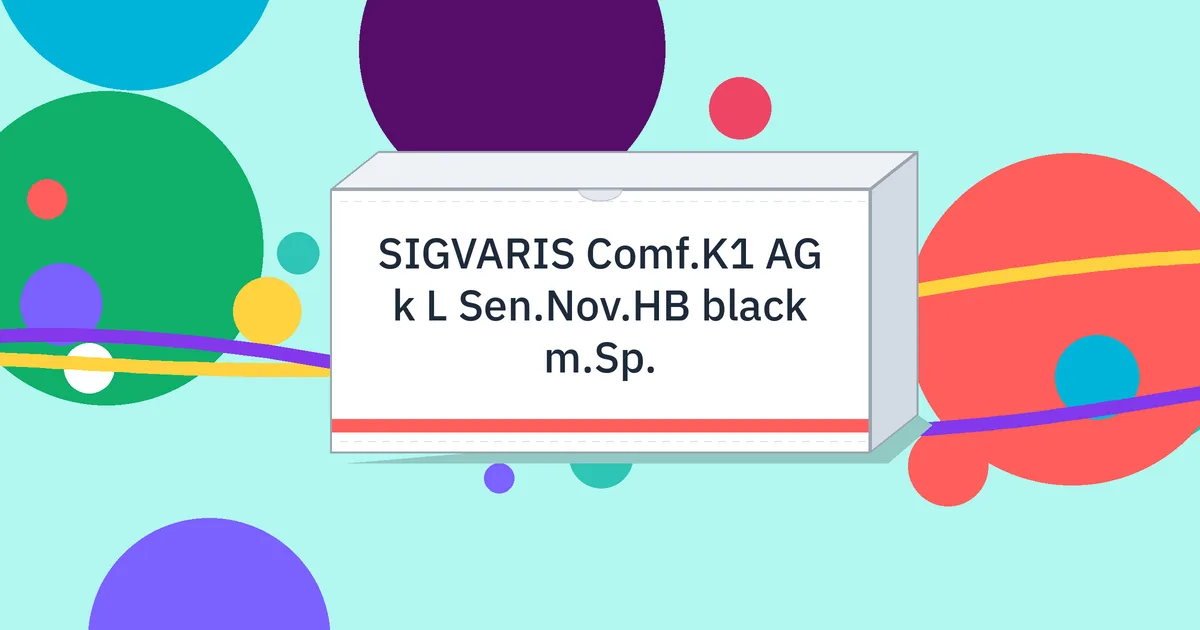 Symbolbild: Packung mit der Aufschrift SIGVARIS Comf.K1 AG k L Sen.Nov.HB black m.Sp. (PZN 17104436) – Verfügbarkeit und Bezug in Apotheken in Frankfurt am Main