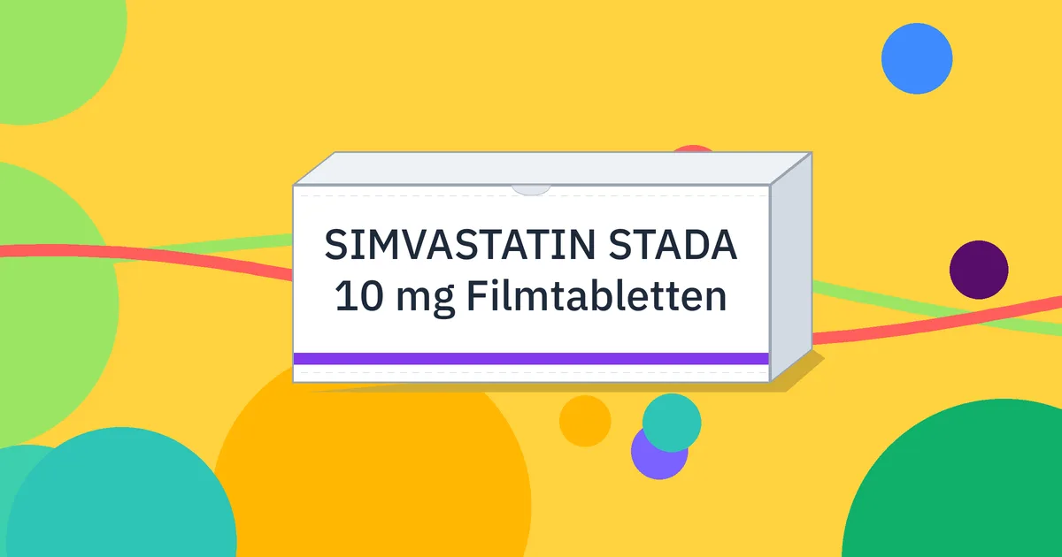 Symbolbild: Packung mit der Aufschrift SIMVASTATIN STADA 10 mg Filmtabletten (PZN 04124271) – Verfügbarkeit und Bezug in Apotheken in Frankfurt am Main