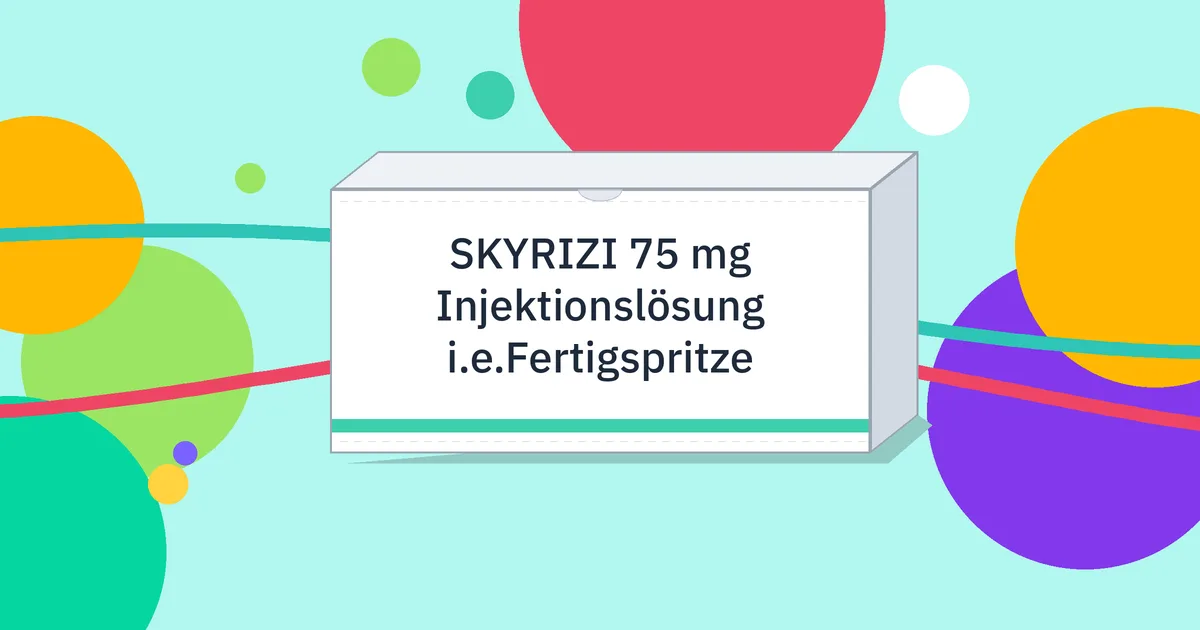 Symbolbild: Packung mit der Aufschrift SKYRIZI 75 mg Injektionslösung i.e.Fertigspritze (PZN 17205485) – Verfügbarkeit und Bezug in Apotheken in Frankfurt am Main