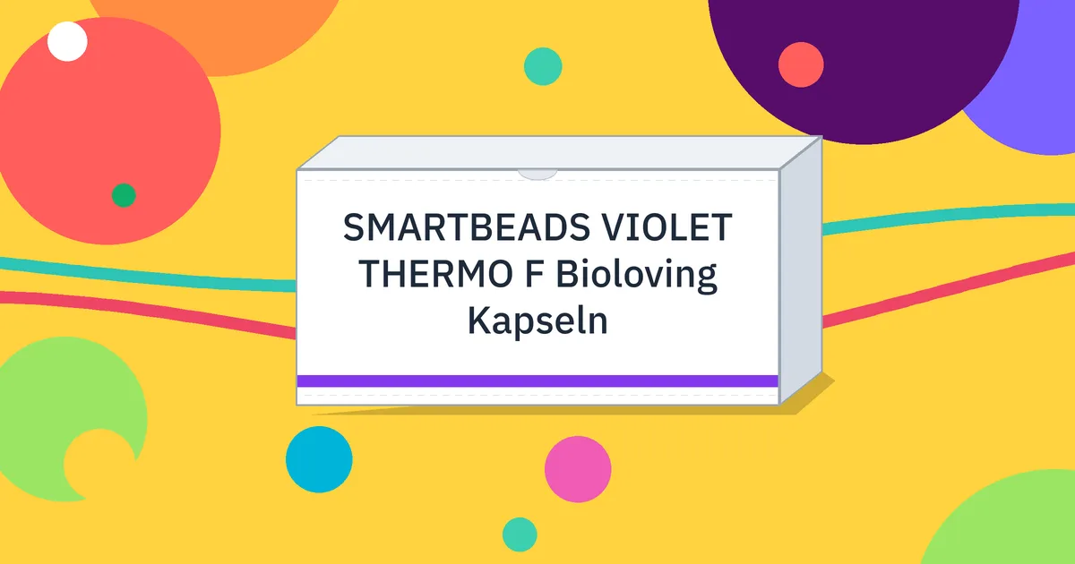 Symbolbild: Packung mit der Aufschrift SMARTBEADS VIOLET THERMO F Bioloving Kapseln (PZN 17196094) – Verfügbarkeit und Bezug in Apotheken in Frankfurt am Main