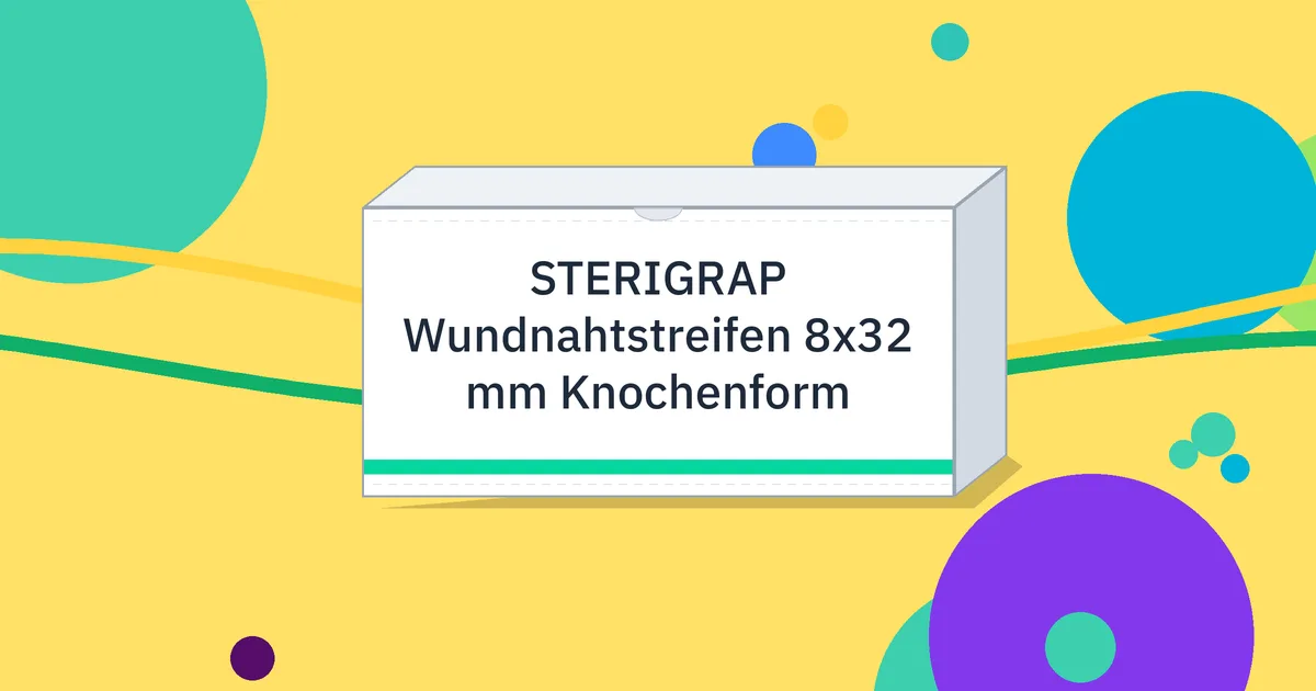 Symbolbild: Packung mit der Aufschrift STERIGRAP Wundnahtstreifen 8x32 mm Knochenform (PZN 20129109) – Verfügbarkeit und Bezug in Apotheken in Frankfurt am Main