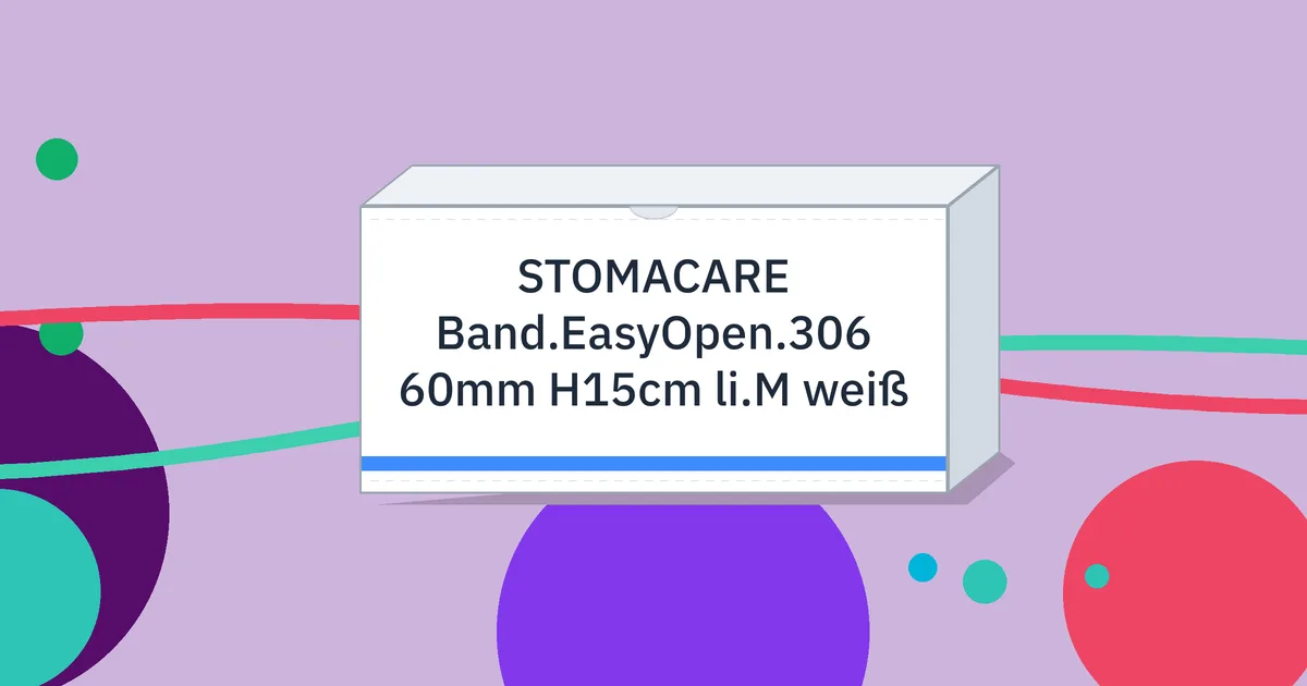 Symbolbild: Packung mit der Aufschrift STOMACARE Band.EasyOpen.306 60mm H15cm li.M weiß (PZN 07665381) – Verfügbarkeit und Bezug in Apotheken in Frankfurt am Main