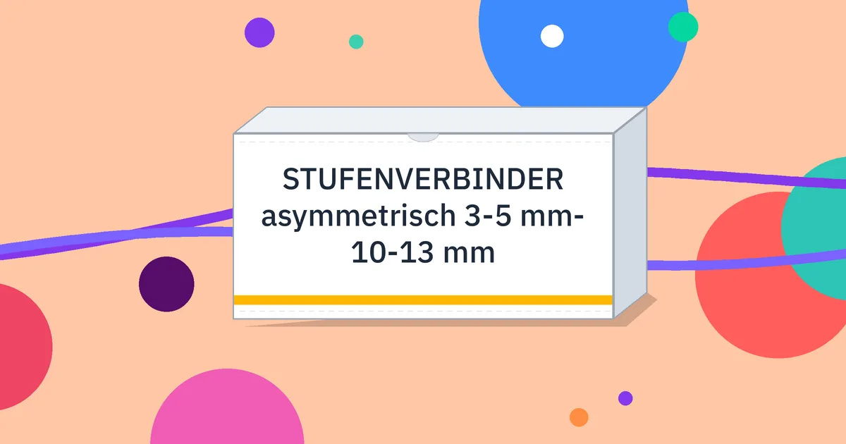 Symbolbild: Packung mit der Aufschrift STUFENVERBINDER asymmetrisch 3-5 mm-10-13 mm (PZN 00929782) – Verfügbarkeit und Bezug in Apotheken in Frankfurt am Main