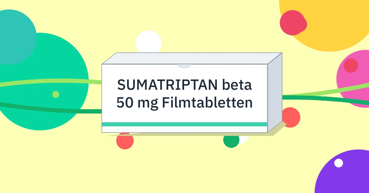 Symbolbild: Packung mit der Aufschrift SUMATRIPTAN beta 50 mg Filmtabletten (PZN 00121353) – Verfügbarkeit und Bezug in Apotheken in Frankfurt am Main