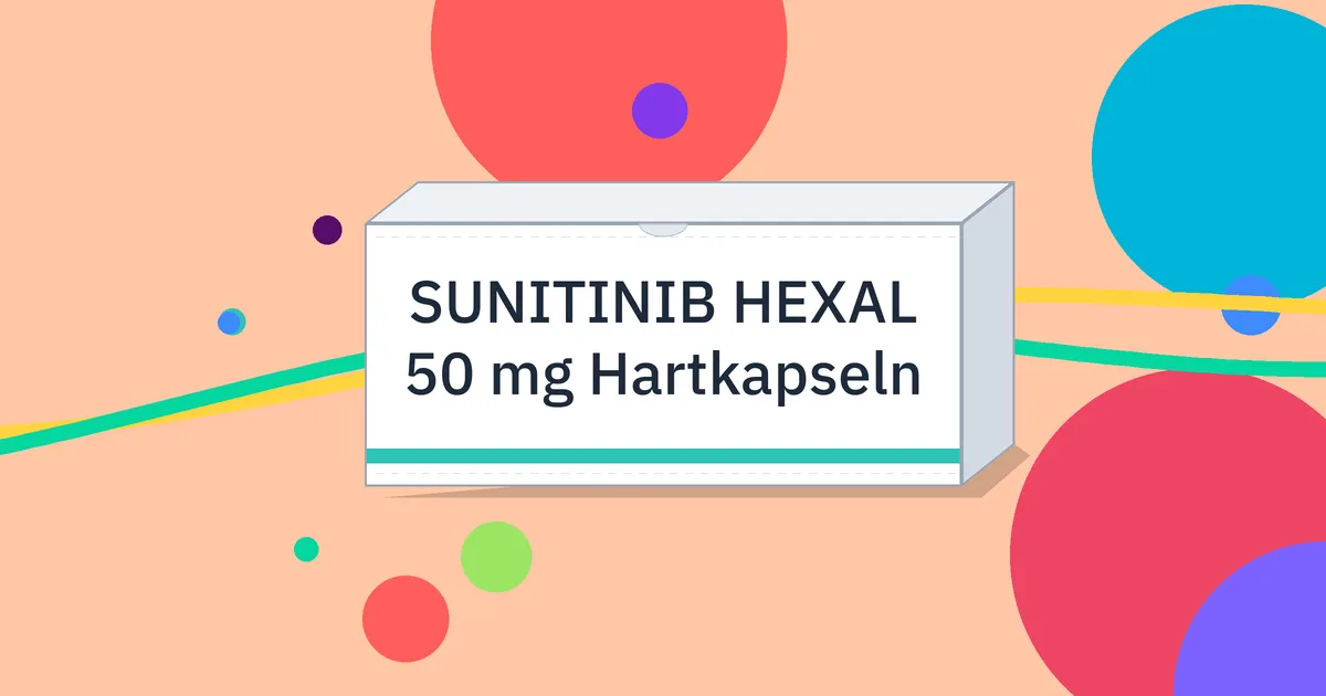 Symbolbild: Packung mit der Aufschrift SUNITINIB HEXAL 50 mg Hartkapseln (PZN 17270815) – Verfügbarkeit und Bezug in Apotheken in Frankfurt am Main