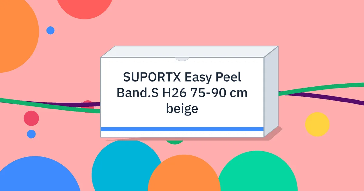 Symbolbild: Packung mit der Aufschrift SUPORTX Easy Peel Band.S H26 75-90 cm beige (PZN 09486518) – Verfügbarkeit und Bezug in Apotheken in Frankfurt am Main