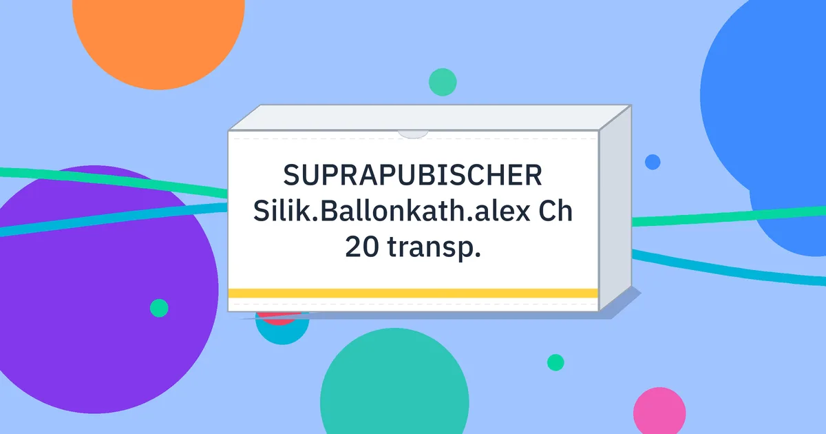 Symbolbild: Packung mit der Aufschrift SUPRAPUBISCHER Silik.Ballonkath.alex Ch 20 transp. (PZN 19950690) – Verfügbarkeit und Bezug in Apotheken in Frankfurt am Main