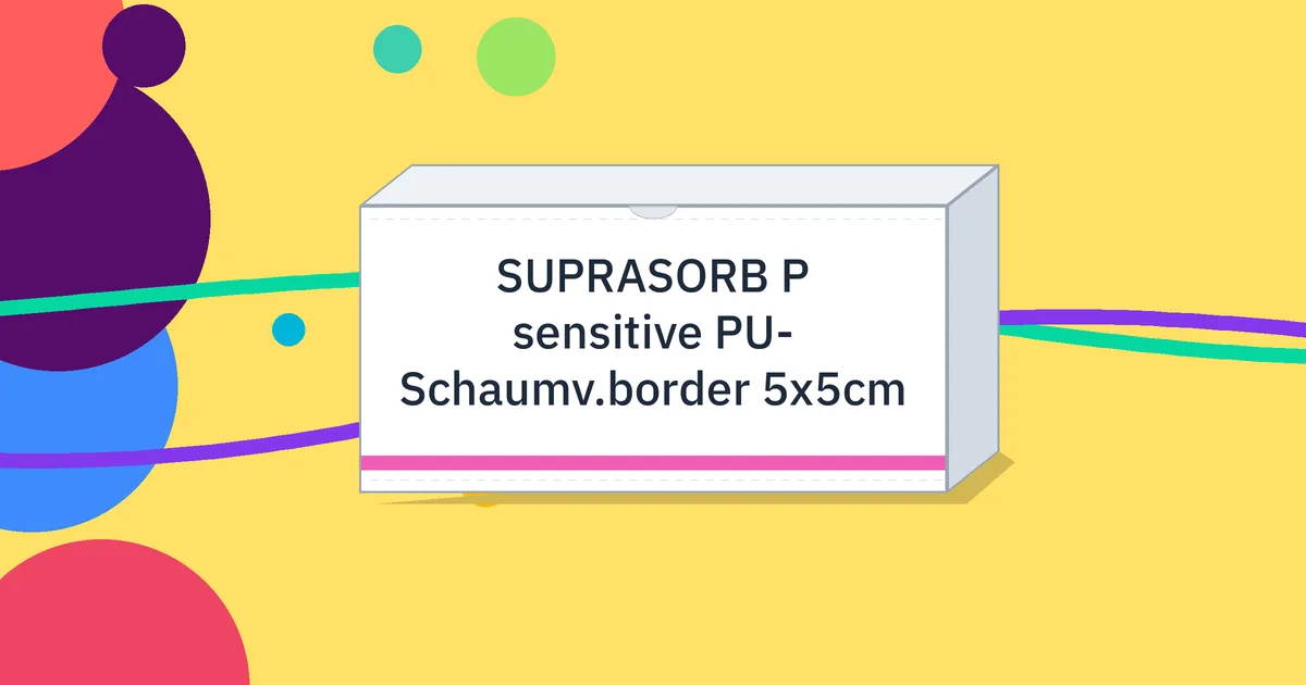 Symbolbild: Packung mit der Aufschrift SUPRASORB P sensitive PU-Schaumv.border 5x5cm (PZN 20009546) – Verfügbarkeit und Bezug in Apotheken in Frankfurt am Main