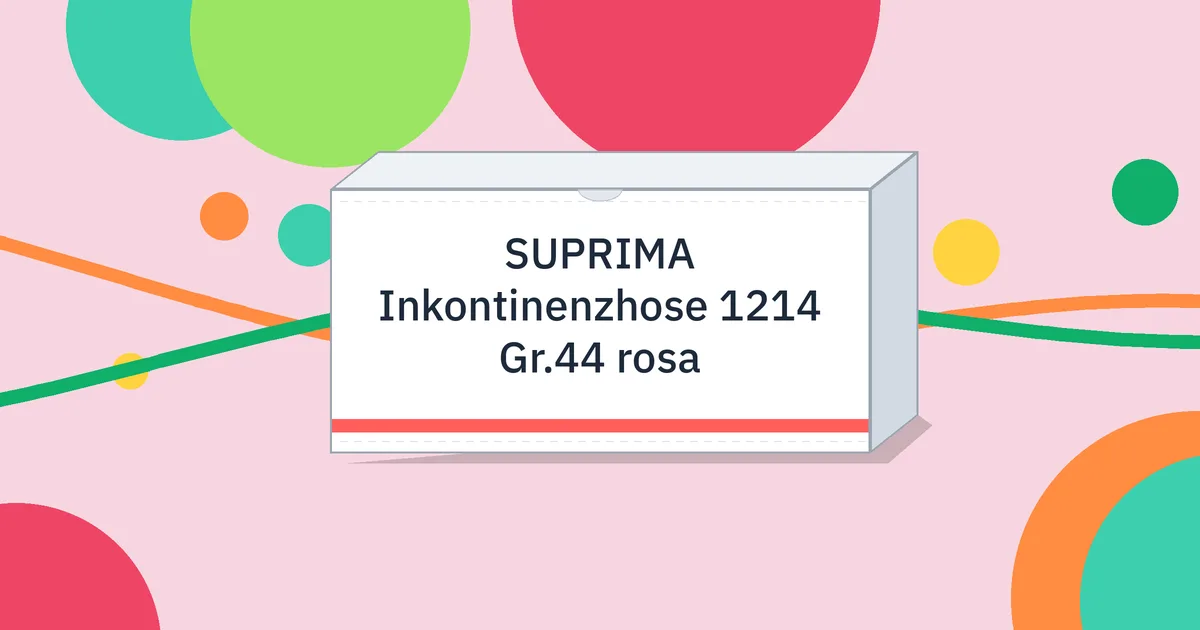 Symbolbild: Packung mit der Aufschrift SUPRIMA Inkontinenzhose 1214 Gr.44 rosa (PZN 03025058) – Verfügbarkeit und Bezug in Apotheken in Frankfurt am Main