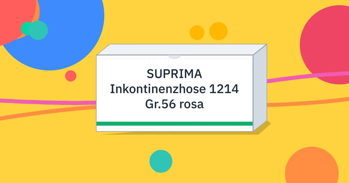 Symbolbild: Packung mit der Aufschrift SUPRIMA Inkontinenzhose 1214 Gr.56 rosa (PZN 03025294) – Verfügbarkeit und Bezug in Apotheken in Frankfurt am Main