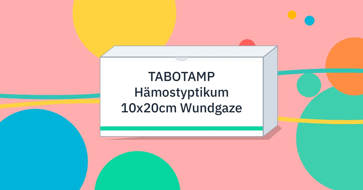 Symbolbild: Packung mit der Aufschrift TABOTAMP Hämostyptikum 10x20cm Wundgaze (PZN 04204171) – Verfügbarkeit und Bezug in Apotheken in Frankfurt am Main