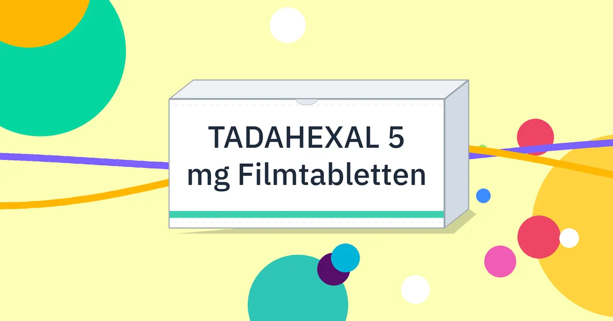 Symbolbild: Packung mit der Aufschrift TADAHEXAL 5 mg Filmtabletten (PZN 13245418) – Verfügbarkeit und Bezug in Apotheken in Frankfurt am Main