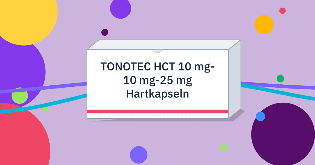 Symbolbild: Packung mit der Aufschrift TONOTEC HCT 10 mg-10 mg-25 mg Hartkapseln (PZN 14409017) – Verfügbarkeit und Bezug in Apotheken in Frankfurt am Main