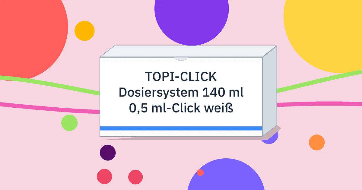 Symbolbild: Packung mit der Aufschrift TOPI-CLICK Dosiersystem 140 ml 0,5 ml-Click weiß (PZN 16226976) – Verfügbarkeit und Bezug in Apotheken in Frankfurt am Main