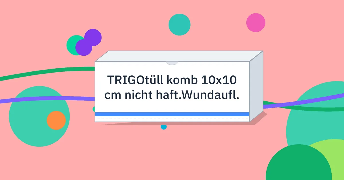 Symbolbild: Packung mit der Aufschrift TRIGOtüll komb 10x10 cm nicht haft.Wundaufl. (PZN 20343021) – Verfügbarkeit und Bezug in Apotheken in Frankfurt am Main