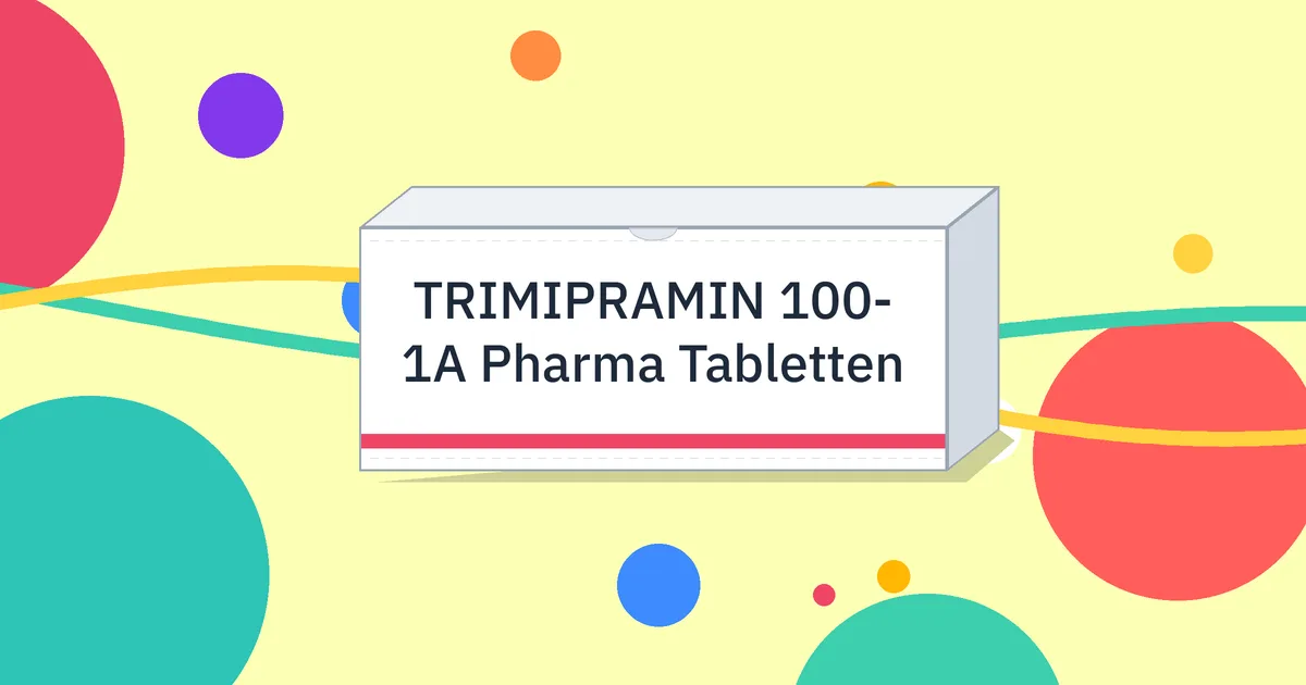 Symbolbild: Packung mit der Aufschrift TRIMIPRAMIN 100-1A Pharma Tabletten (PZN 01664239) – Verfügbarkeit und Bezug in Apotheken in Frankfurt am Main