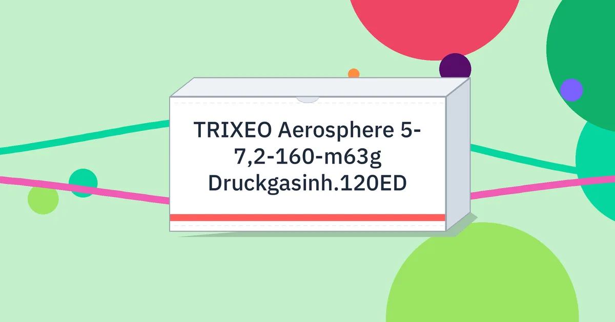 Symbolbild: Packung mit der Aufschrift TRIXEO Aerosphere 5-7,2-160-m63g Druckgasinh.120ED (PZN 18368999) – Verfügbarkeit und Bezug in Apotheken in Frankfurt am Main