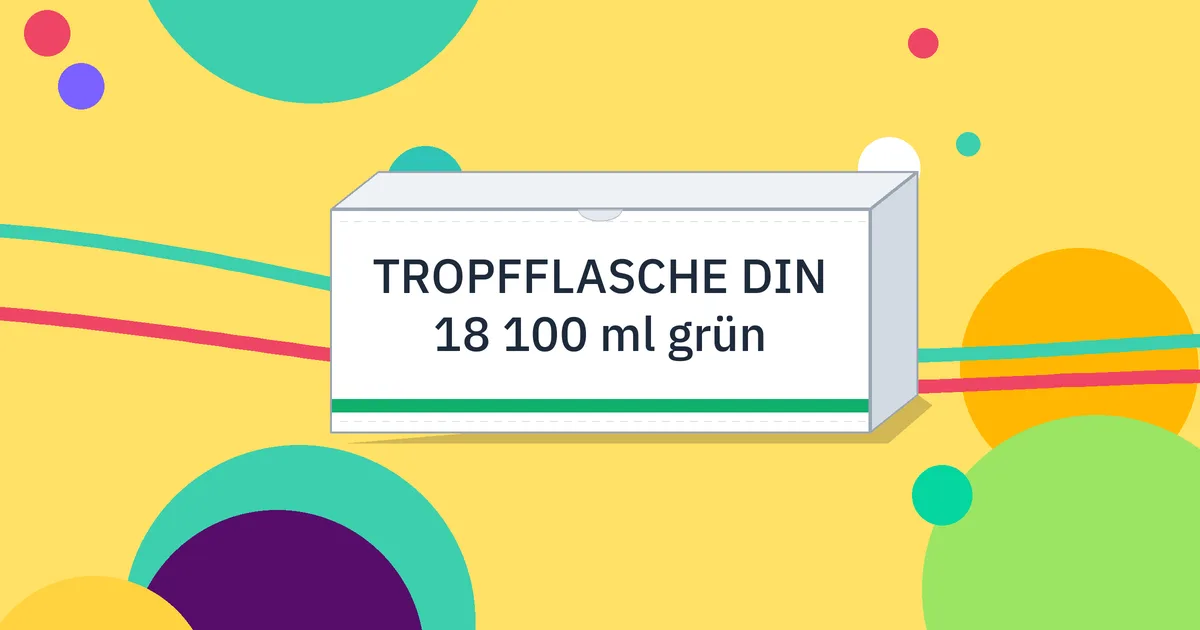 Symbolbild: Packung mit der Aufschrift TROPFFLASCHE DIN 18 100 ml grün (PZN 15621624) – Verfügbarkeit und Bezug in Apotheken in Frankfurt am Main