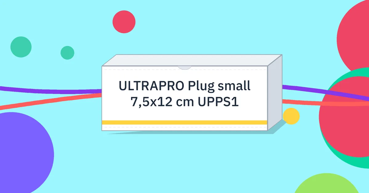 Symbolbild: Packung mit der Aufschrift ULTRAPRO Plug small 7,5x12 cm UPPS1 (PZN 20854715) – Verfügbarkeit und Bezug in Apotheken in Frankfurt am Main
