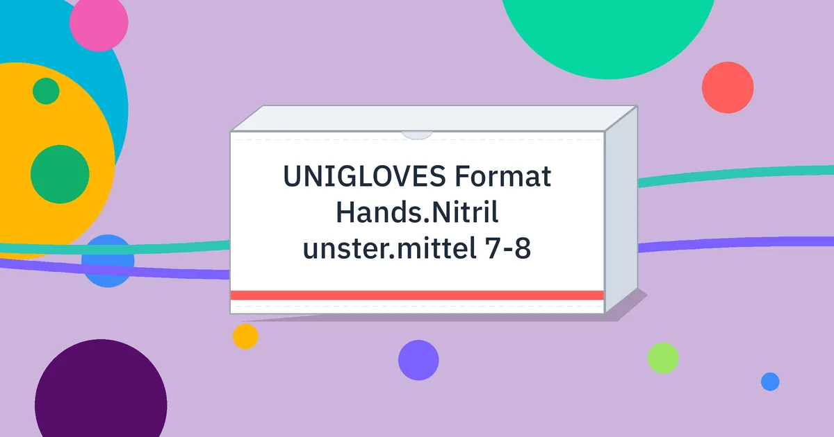 Symbolbild: Packung mit der Aufschrift UNIGLOVES Format Hands.Nitril unster.mittel 7-8 (PZN 01971622) – Verfügbarkeit und Bezug in Apotheken in Frankfurt am Main