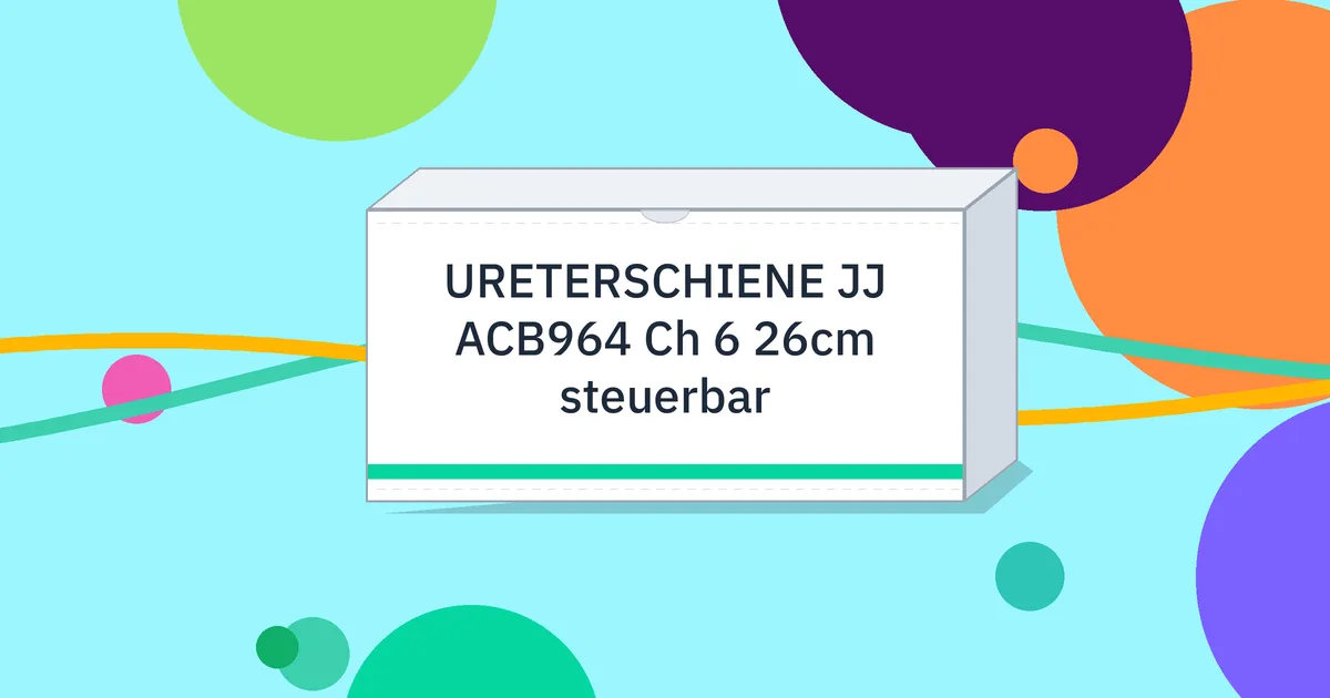 Symbolbild: Packung mit der Aufschrift URETERSCHIENE JJ ACB964 Ch 6 26cm steuerbar (PZN 00486741) – Verfügbarkeit und Bezug in Apotheken in Frankfurt am Main