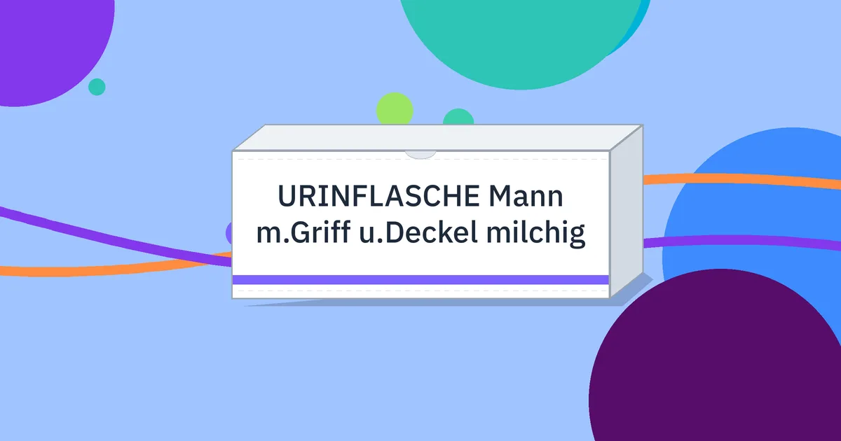 Symbolbild: Packung mit der Aufschrift URINFLASCHE Mann m.Griff u.Deckel milchig (PZN 04908328) – Verfügbarkeit und Bezug in Apotheken in Frankfurt am Main