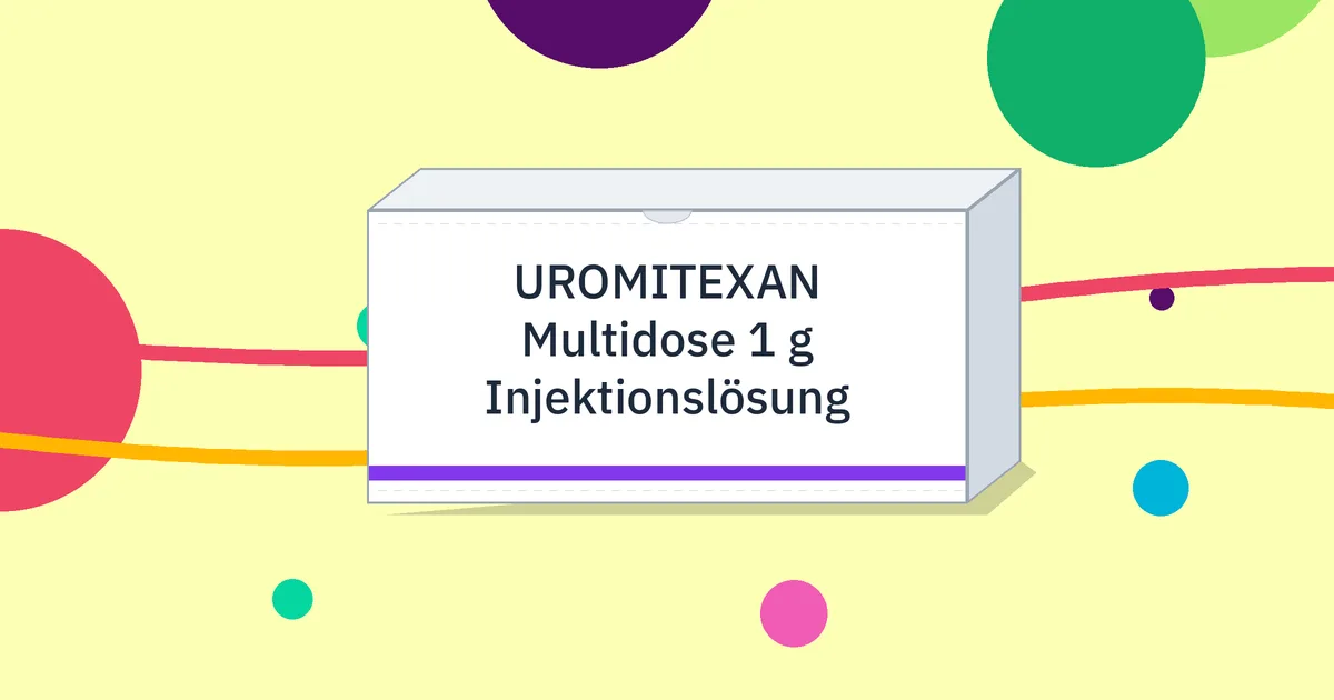 Symbolbild: Packung mit der Aufschrift UROMITEXAN Multidose 1 g Injektionslösung (PZN 04887388) – Verfügbarkeit und Bezug in Apotheken in Frankfurt am Main