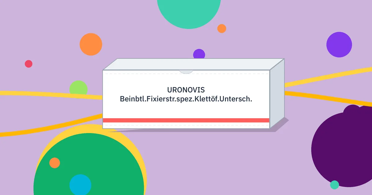 Symbolbild: Packung mit der Aufschrift URONOVIS Beinbtl.Fixierstr.spez.Klettöf.Untersch. (PZN 14373242) – Verfügbarkeit und Bezug in Apotheken in Frankfurt am Main