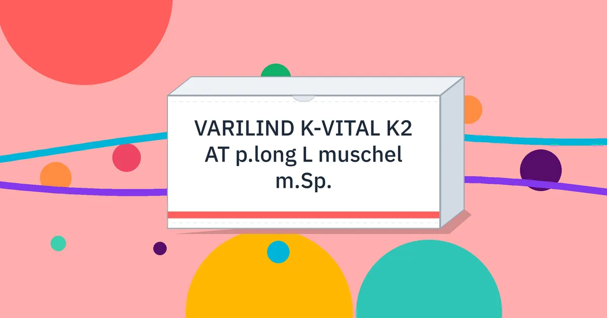 Symbolbild: Packung mit der Aufschrift VARILIND K-VITAL K2 AT p.long L muschel m.Sp. (PZN 20562421) – Verfügbarkeit und Bezug in Apotheken in Frankfurt am Main