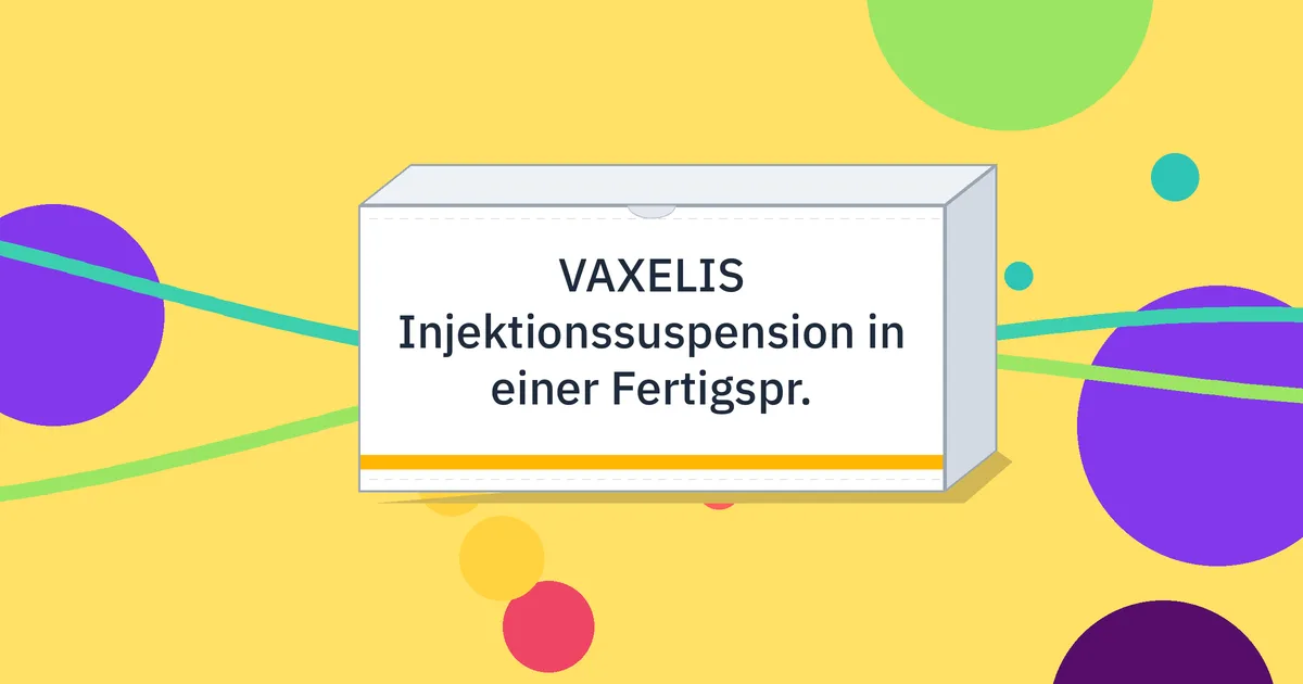 Symbolbild: Packung mit der Aufschrift VAXELIS Injektionssuspension in einer Fertigspr. (PZN 15636181) – Verfügbarkeit und Bezug in Apotheken in Frankfurt am Main