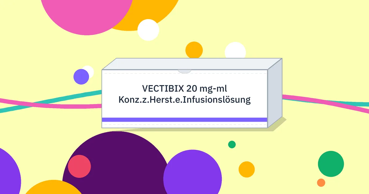Symbolbild: Packung mit der Aufschrift VECTIBIX 20 mg-ml Konz.z.Herst.e.Infusionslösung (PZN 10407381) – Verfügbarkeit und Bezug in Apotheken in Frankfurt am Main