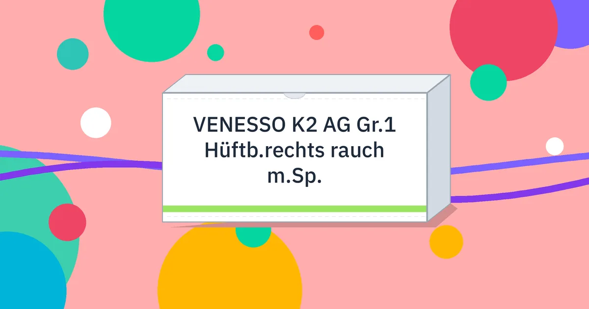 Symbolbild: Packung mit der Aufschrift VENESSO K2 AG Gr.1 Hüftb.rechts rauch m.Sp. (PZN 03273230) – Verfügbarkeit und Bezug in Apotheken in Frankfurt am Main