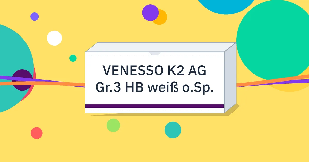 Symbolbild: Packung mit der Aufschrift VENESSO K2 AG Gr.3 HB weiß o.Sp. (PZN 03266046) – Verfügbarkeit und Bezug in Apotheken in Frankfurt am Main