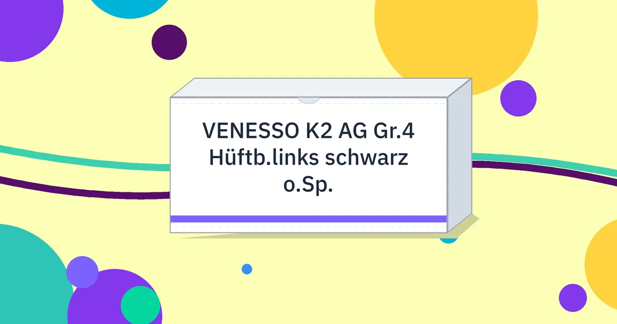 Symbolbild: Packung mit der Aufschrift VENESSO K2 AG Gr.4 Hüftb.links schwarz o.Sp. (PZN 03269808) – Verfügbarkeit und Bezug in Apotheken in Frankfurt am Main