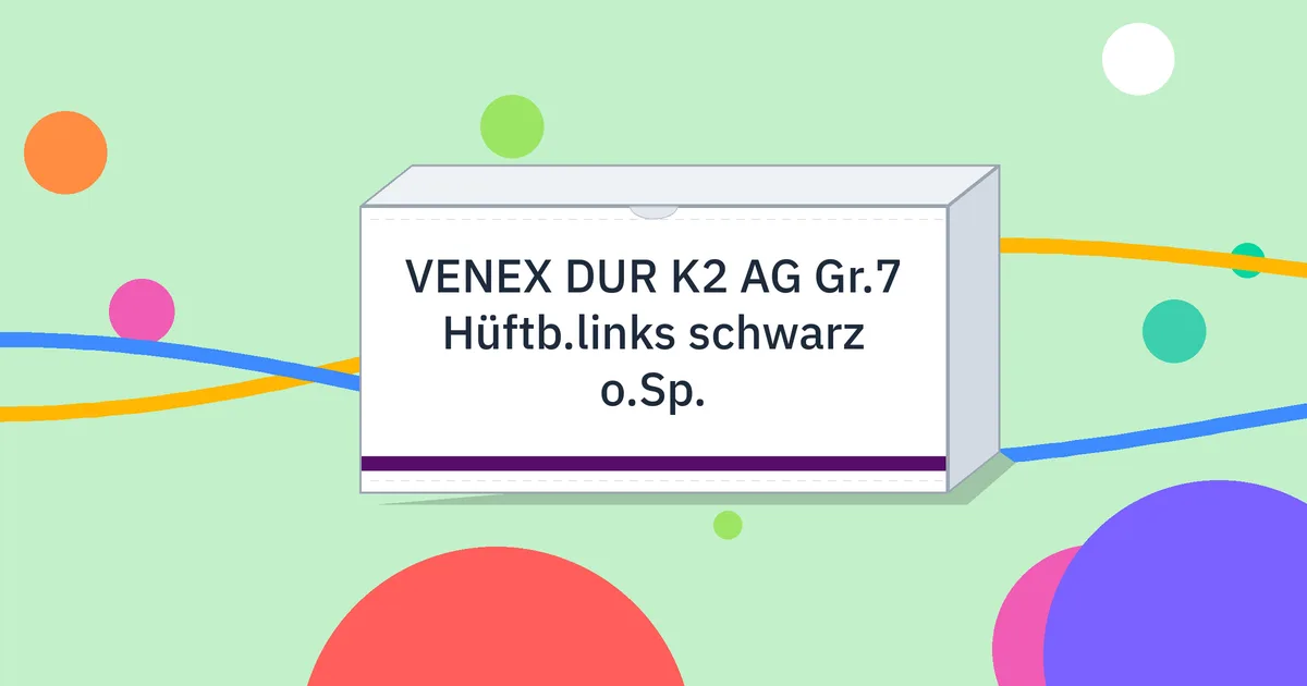 Symbolbild: Packung mit der Aufschrift VENEX DUR K2 AG Gr.7 Hüftb.links schwarz o.Sp. (PZN 03232656) – Verfügbarkeit und Bezug in Apotheken in Frankfurt am Main