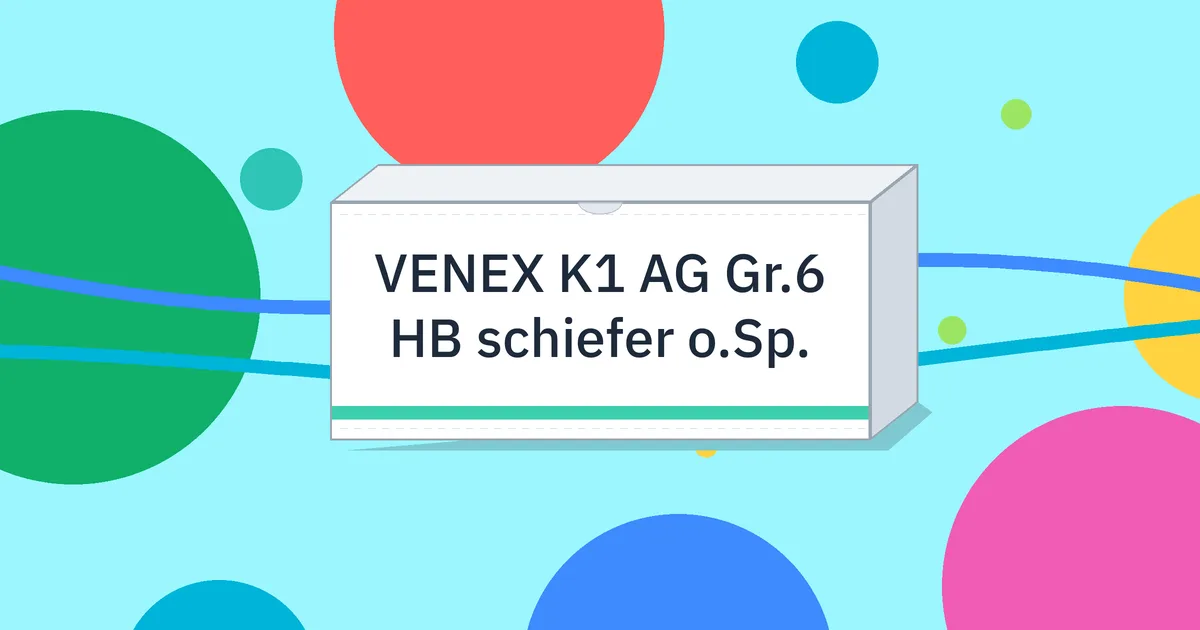 Symbolbild: Packung mit der Aufschrift VENEX K1 AG Gr.6 HB schiefer o.Sp. (PZN 03194045) – Verfügbarkeit und Bezug in Apotheken in Frankfurt am Main