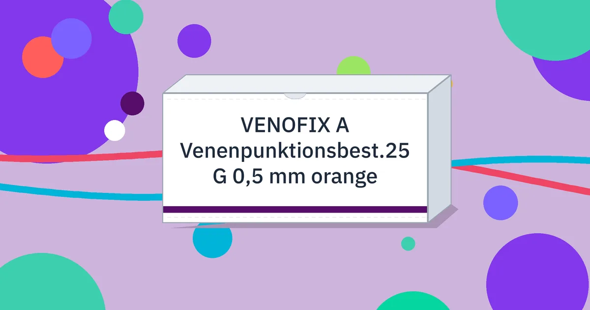Symbolbild: Packung mit der Aufschrift VENOFIX A Venenpunktionsbest.25 G 0,5 mm orange (PZN 08482228) – Verfügbarkeit und Bezug in Apotheken in Frankfurt am Main