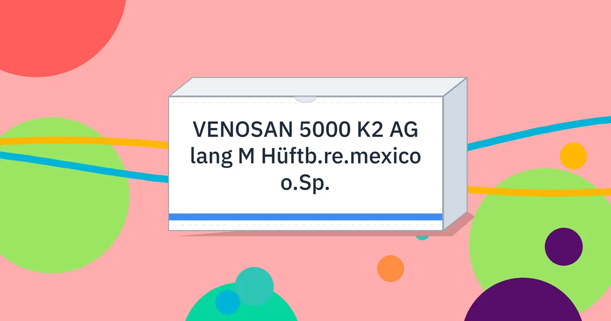 Symbolbild: Packung mit der Aufschrift VENOSAN 5000 K2 AG lang M Hüftb.re.mexico o.Sp. (PZN 14430276) – Verfügbarkeit und Bezug in Apotheken in Frankfurt am Main