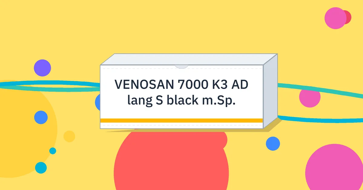 Symbolbild: Packung mit der Aufschrift VENOSAN 7000 K3 AD lang S black m.Sp. (PZN 14436126) – Verfügbarkeit und Bezug in Apotheken in Frankfurt am Main