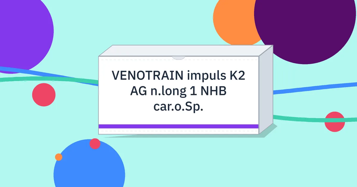 Symbolbild: Packung mit der Aufschrift VENOTRAIN impuls K2 AG n.long 1 NHB car.o.Sp. (PZN 08421540) – Verfügbarkeit und Bezug in Apotheken in Frankfurt am Main