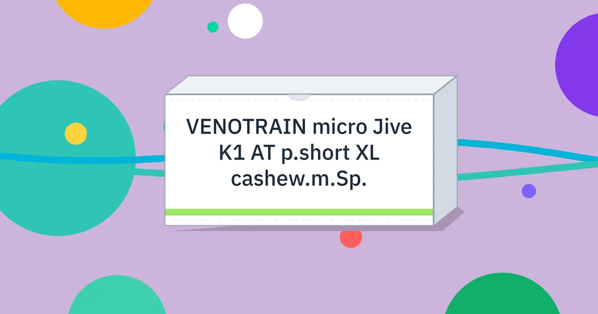 Symbolbild: Packung mit der Aufschrift VENOTRAIN micro Jive K1 AT p.short XL cashew.m.Sp. (PZN 20766000) – Verfügbarkeit und Bezug in Apotheken in Frankfurt am Main