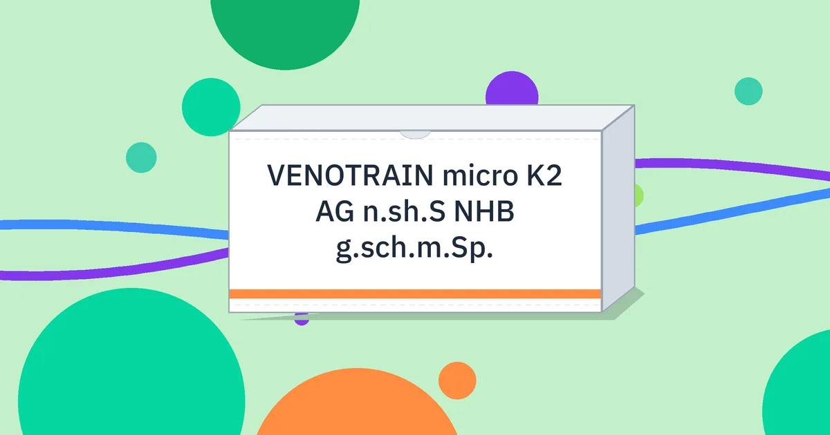 Symbolbild: Packung mit der Aufschrift VENOTRAIN micro K2 AG n.sh.S NHB g.sch.m.Sp. (PZN 06050039) – Verfügbarkeit und Bezug in Apotheken in Frankfurt am Main