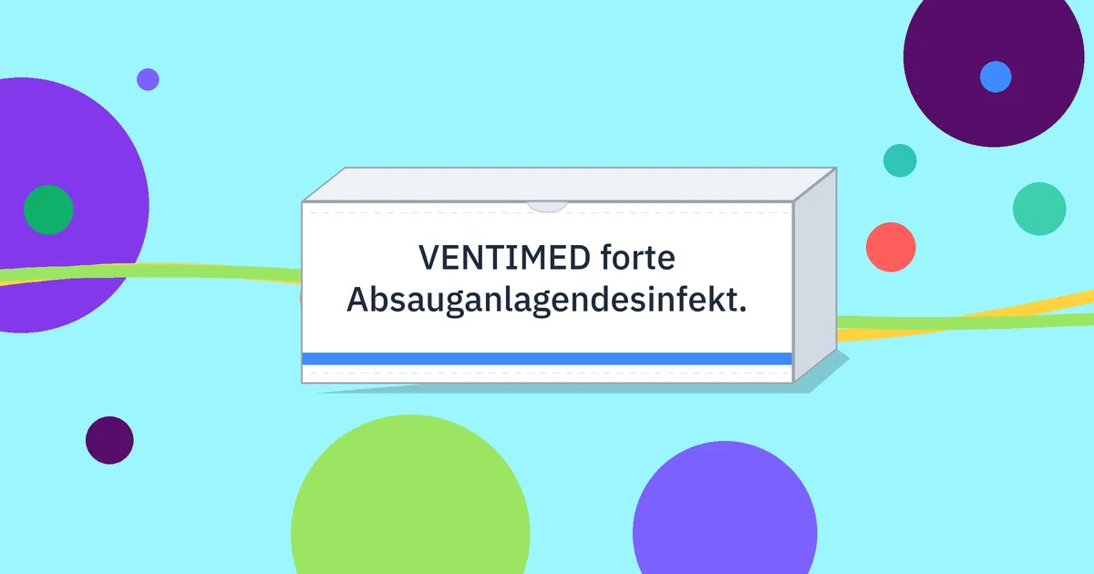 Symbolbild: Packung mit der Aufschrift VENTIMED forte Absauganlagendesinfekt. (PZN 06920983) – Verfügbarkeit und Bezug in Apotheken in Frankfurt am Main