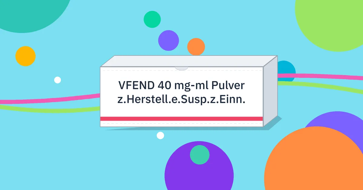 Symbolbild: Packung mit der Aufschrift VFEND 40 mg-ml Pulver z.Herstell.e.Susp.z.Einn. (PZN 16222978) – Verfügbarkeit und Bezug in Apotheken in Frankfurt am Main