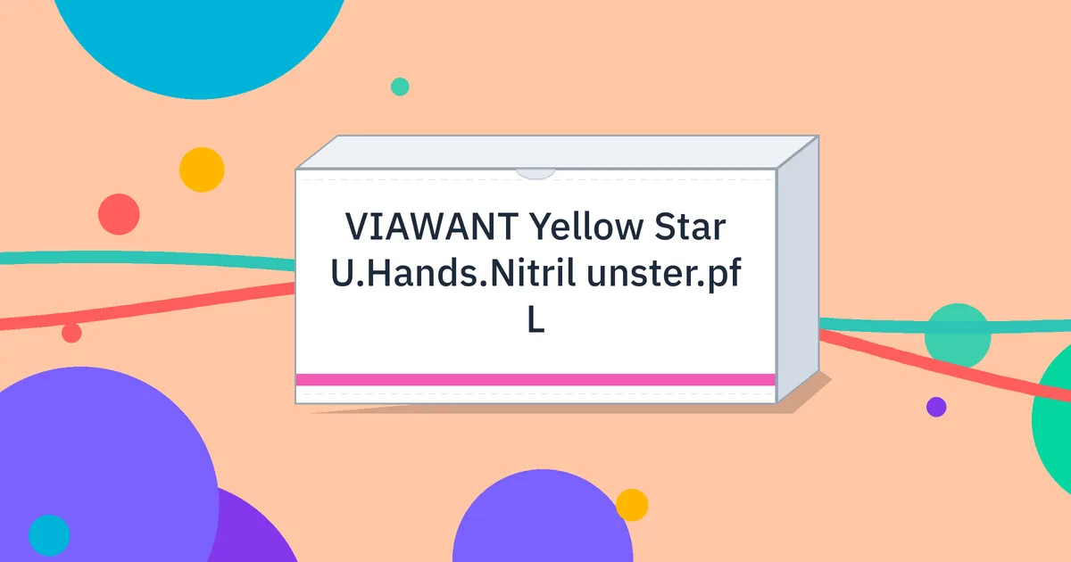 Symbolbild: Packung mit der Aufschrift VIAWANT Yellow Star U.Hands.Nitril unster.pf L (PZN 18389168) – Verfügbarkeit und Bezug in Apotheken in Frankfurt am Main