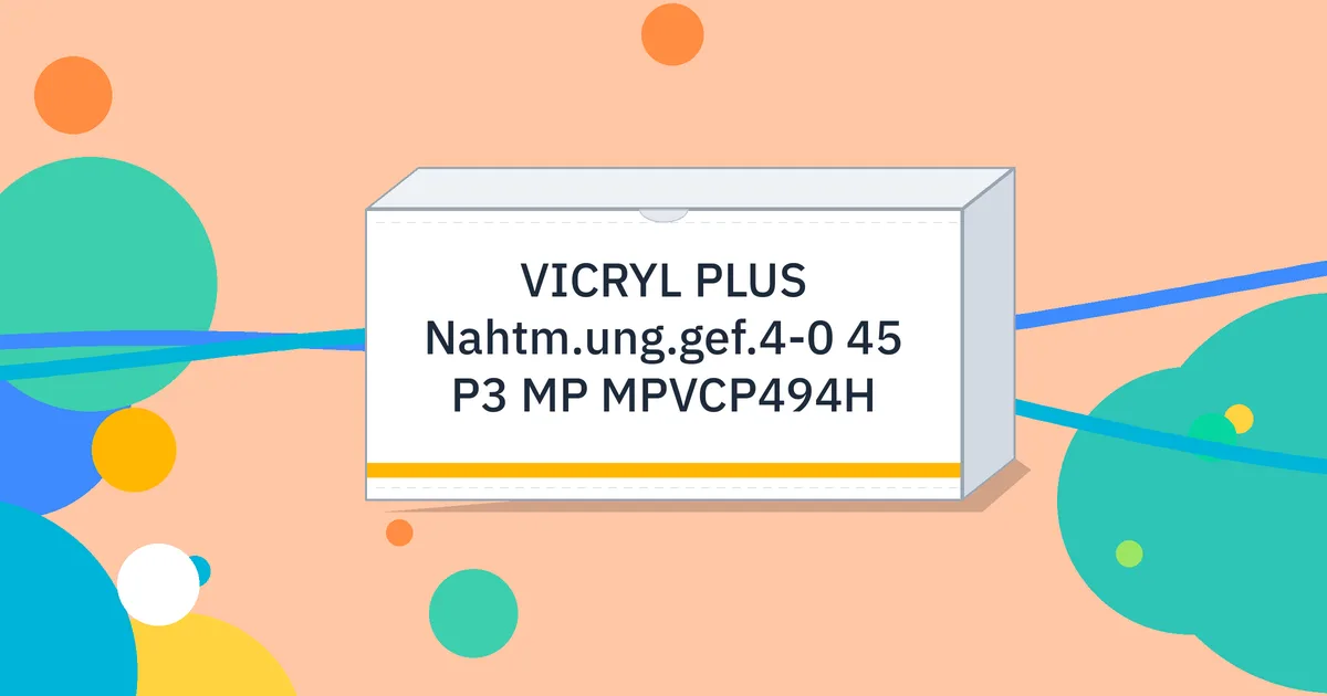 Symbolbild: Packung mit der Aufschrift VICRYL PLUS Nahtm.ung.gef.4-0 45 P3 MP MPVCP494H (PZN 18769155) – Verfügbarkeit und Bezug in Apotheken in Frankfurt am Main