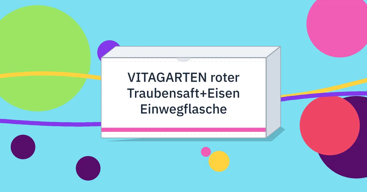 Symbolbild: Packung mit der Aufschrift VITAGARTEN roter Traubensaft+Eisen Einwegflasche (PZN 04006034) – Verfügbarkeit und Bezug in Apotheken in Frankfurt am Main