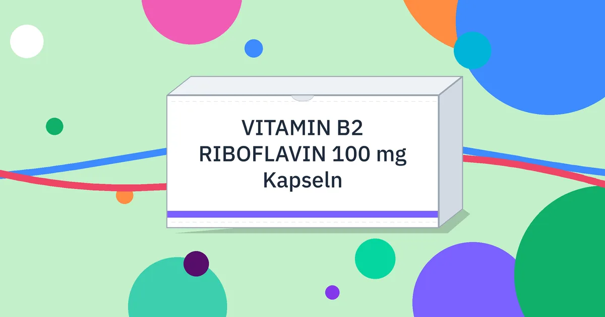 Symbolbild: Packung mit der Aufschrift VITAMIN B2 RIBOFLAVIN 100 mg Kapseln (PZN 19967650) – Verfügbarkeit und Bezug in Apotheken in Frankfurt am Main