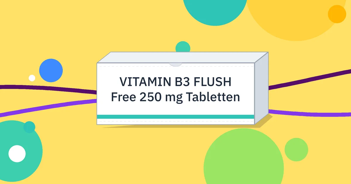 Symbolbild: Packung mit der Aufschrift VITAMIN B3 FLUSH Free 250 mg Tabletten (PZN 15871841) – Verfügbarkeit und Bezug in Apotheken in Frankfurt am Main