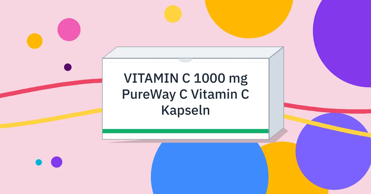 Symbolbild: Packung mit der Aufschrift VITAMIN C 1000 mg PureWay C Vitamin C Kapseln (PZN 20219723) – Verfügbarkeit und Bezug in Apotheken in Frankfurt am Main